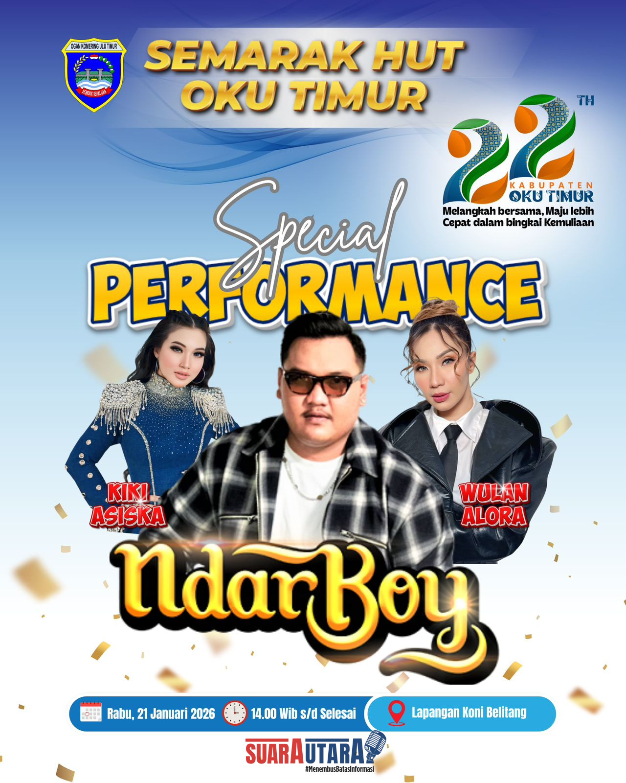 HUT ke-22 OKU Timur, Hiburan Rakyat Hadirkan Ndarboy, Wulan Alora, dan ...